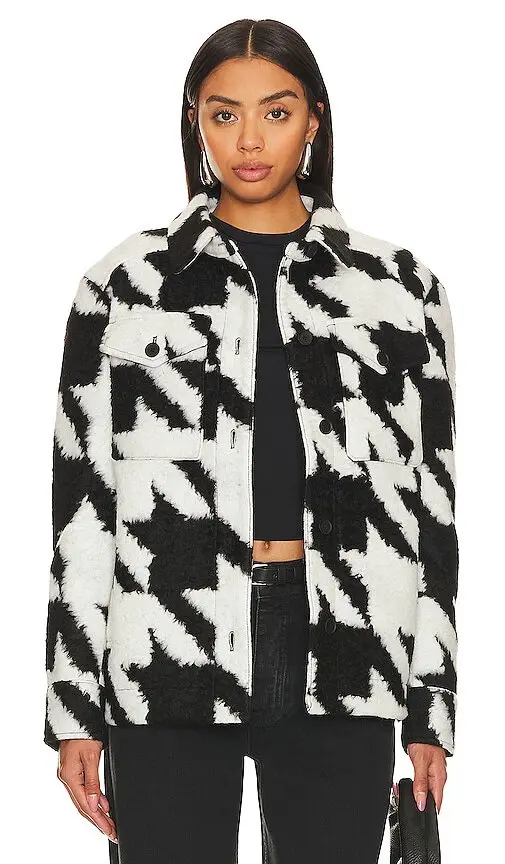 Allsaints Rosey Mono Jacket In Black,White In Black & White - 54